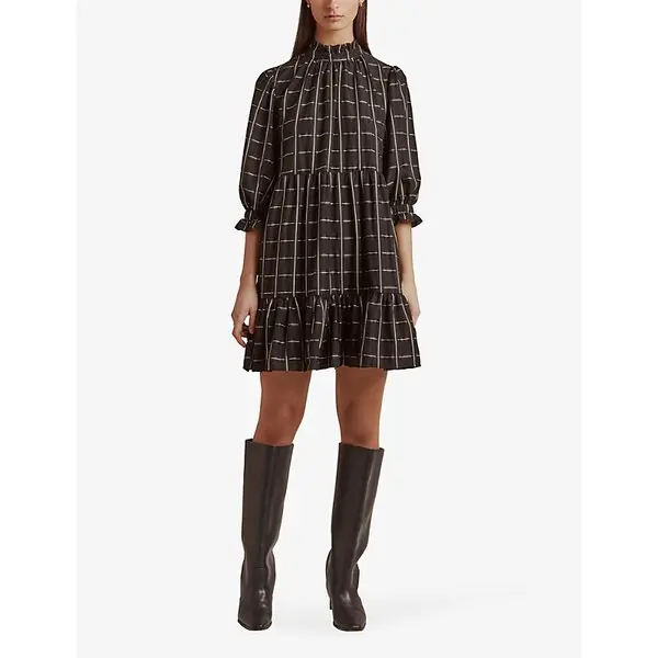 checked woven mini dress Malina Checked Woven Mini Dress In Black Check - 48% Off