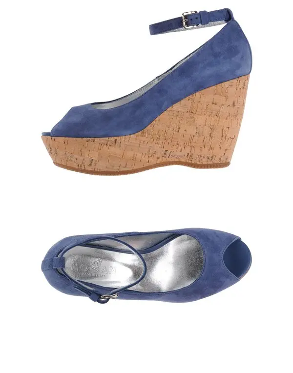 Hogan Pumps With Cork Wedge - Blue