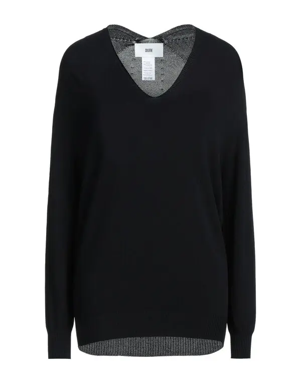SOLOTRE Knitted V-neck Sweater - Black