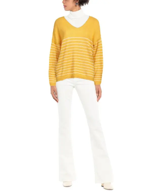 EBARRITO Striped V-neck Sweater - Yellow
