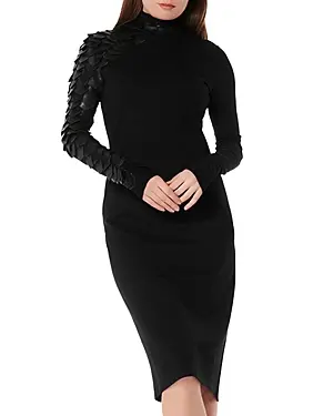 Gracia Faux Leather Armored Sleeve Dress In Black - 40% Off