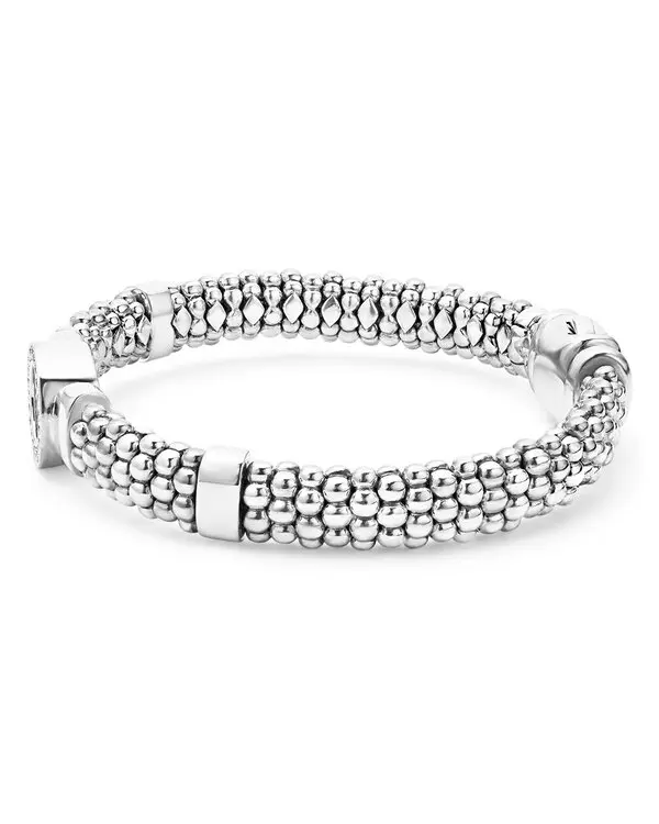 Lagos Sterling Caviar Spark Diamond Circle Link Bracelet