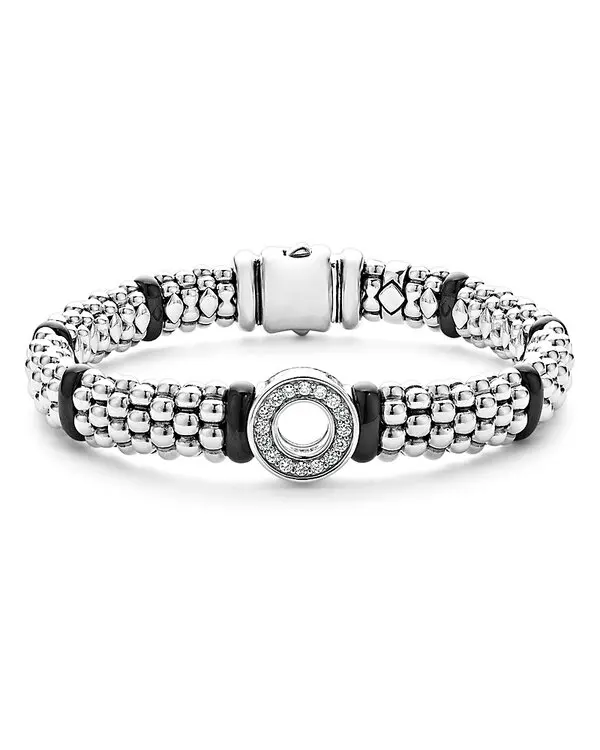 Lagos Sterling Black Caviar Ceramic & Diamond Bracelet - Silver