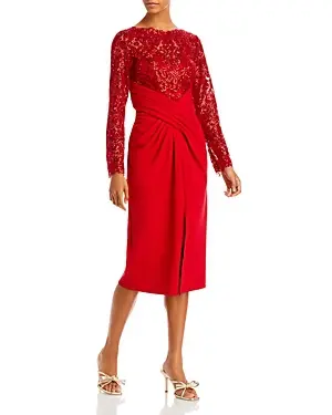 Tadashi Shoji Sequin Long Sleeve Sheath Dress In Lava Red - 70% Off |  Editorialist