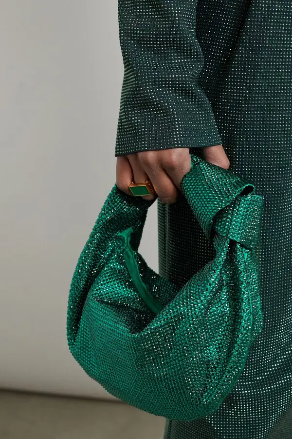 Bottega Veneta Jodie Mini Crystal-embellished Knotted Satin Tote