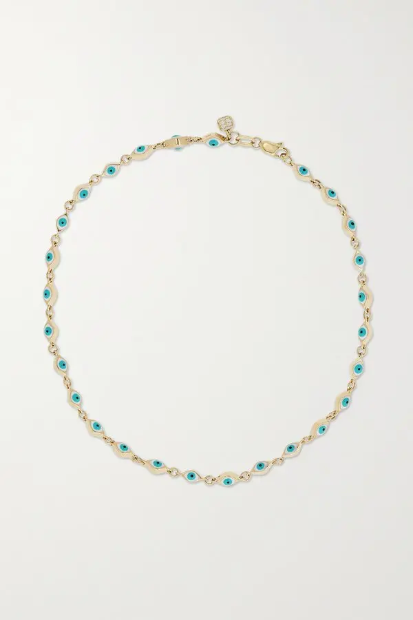 SYDNEY EVAN Mini Evil Eye 14-karat And Enamel Anklet - Gold