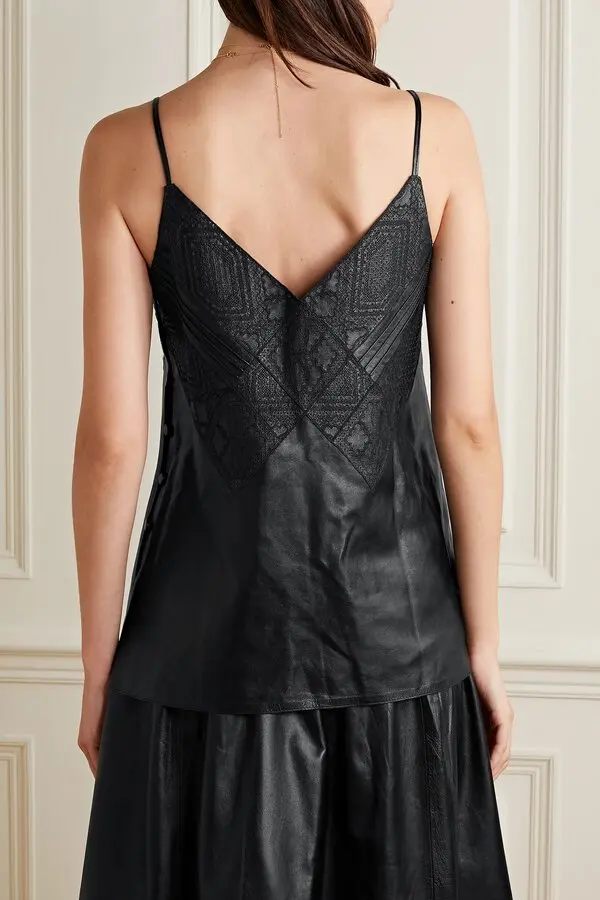 Lafayette 148 New York Broderie Anglaise Leather Top
