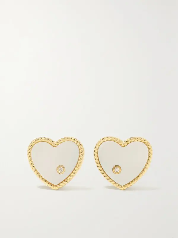 Yvonne Léon 9-karat Mother-of-pearl And Diamond Heart Earrings - White