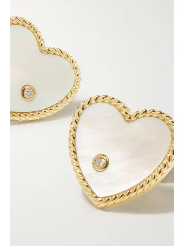 Yvonne Léon 9-karat Mother-of-pearl And Diamond Heart Earrings - White