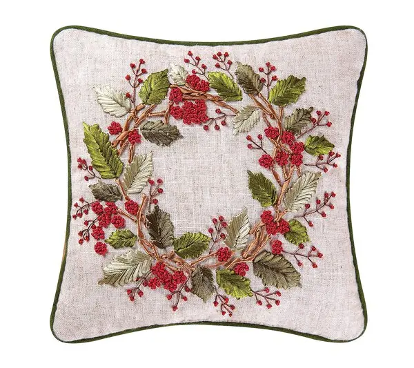 C&F HOME Berry Wreath Ribbon Art Pillow By - One-color
