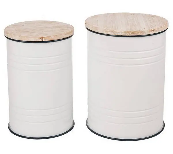 GLITZHOME Set Of 2 Metal Enamel Modern Farmhous E Storage Stoo - One-color