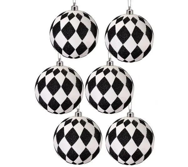 VALERIE PARR HILL 4 Glitter Harlequin Ball Ornament Box Of 6 Valerie - One-color