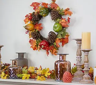 NORTHLIGHT Leave Pine Cones & Pumpkins Fall Har Est Wreath 20