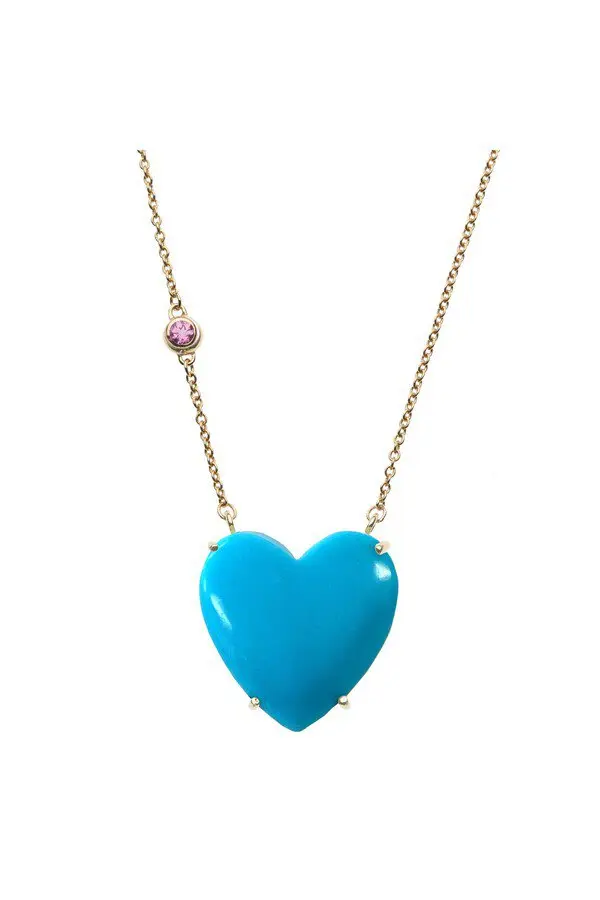JANE WIN Love Turquoise Heart Pendant Necklace - Gold