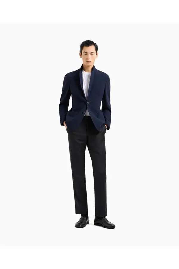 Giorgio Armani Single-Breasted Stretch Wool Seersucker Jacket