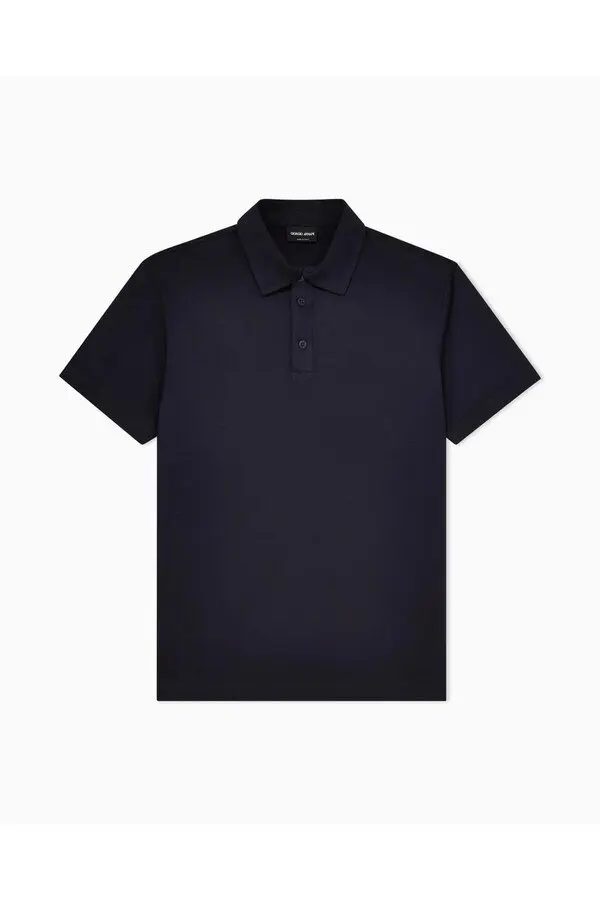 Giorgio Armani Silk And Cotton-mélange Jersey Polo Shirt - Blue