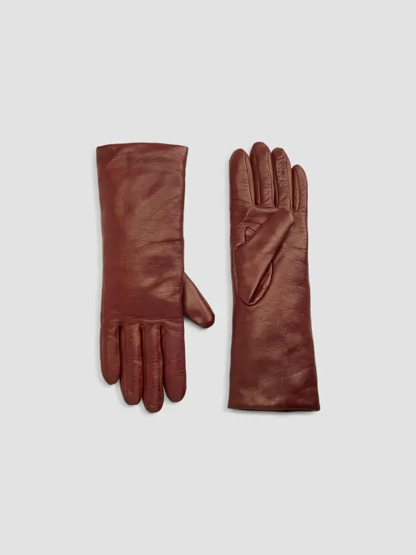 SAKS FIFTH AVENUE Collection Cashmere-lined Leather Gloves - Burgandy