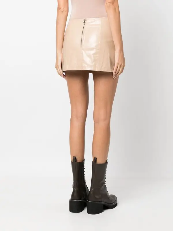 MANOKHI Side-slit Mini Leather Skirt - Neutrals