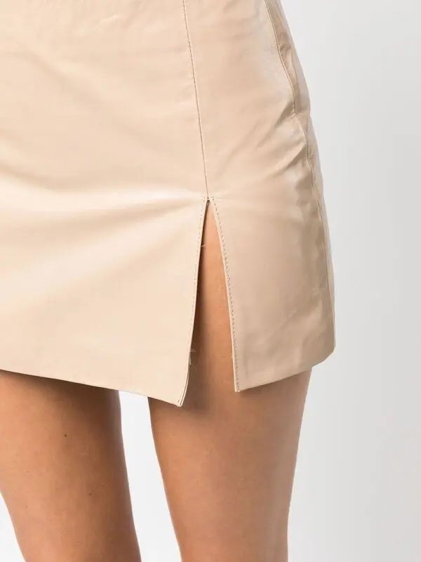 MANOKHI Side-slit Mini Leather Skirt - Neutrals