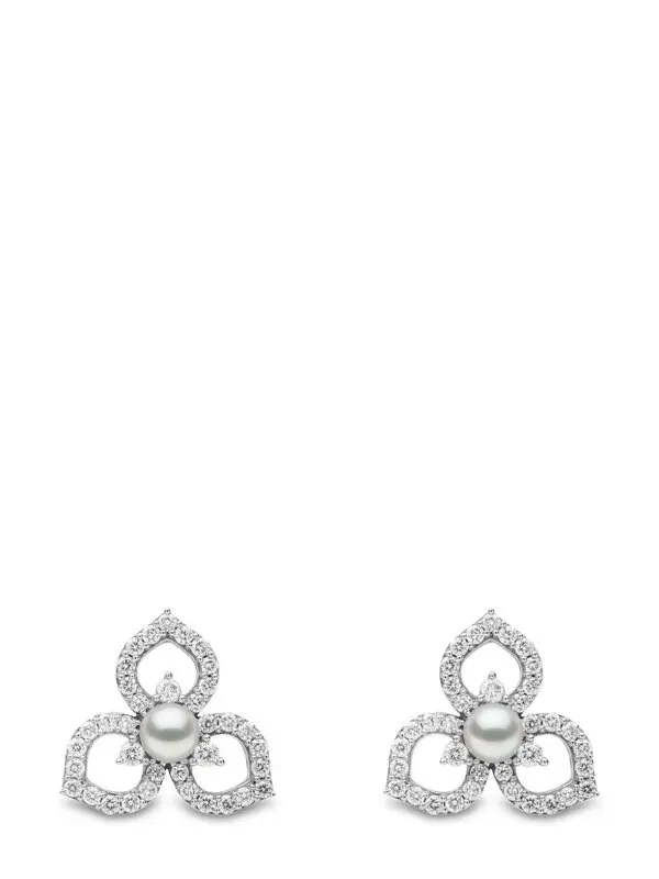 Yoko London 18kt White Gold Petal Pearl And Diamond Earrings - Silver