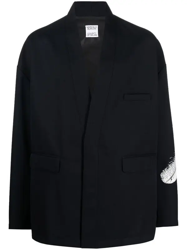 COUNTY OF MILAN Marcelo Burlon Feather Print Wool Blazer - Blue