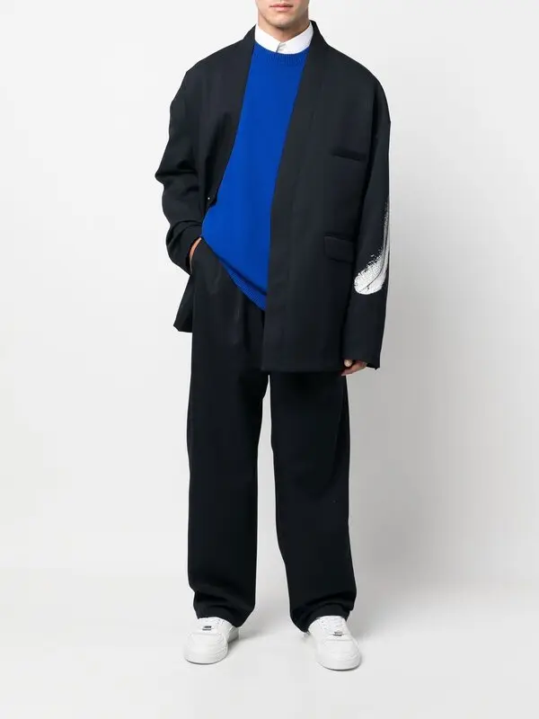 COUNTY OF MILAN Marcelo Burlon Feather Print Wool Blazer - Blue
