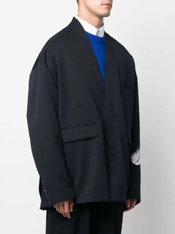 COUNTY OF MILAN Marcelo Burlon Feather Print Wool Blazer - Blue