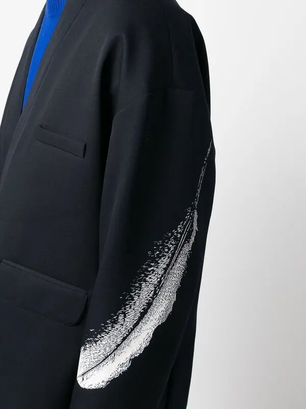 COUNTY OF MILAN Marcelo Burlon Feather Print Wool Blazer - Blue