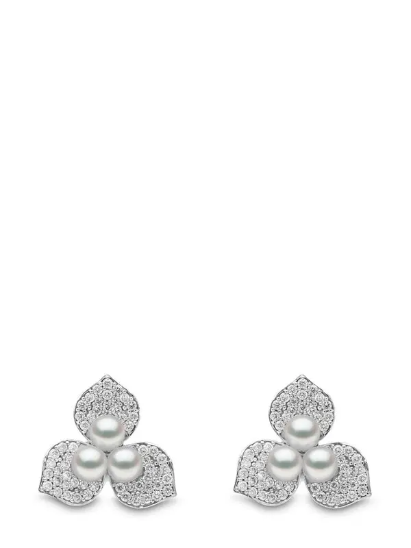 Yoko London 18kt White Gold Petal Pearl And Diamond Earrings - Silver
