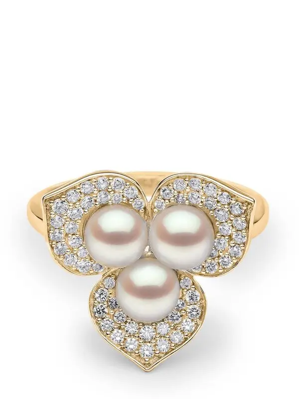 Yoko London 18kt Yellow Pearl And Diamond Petal Ring
