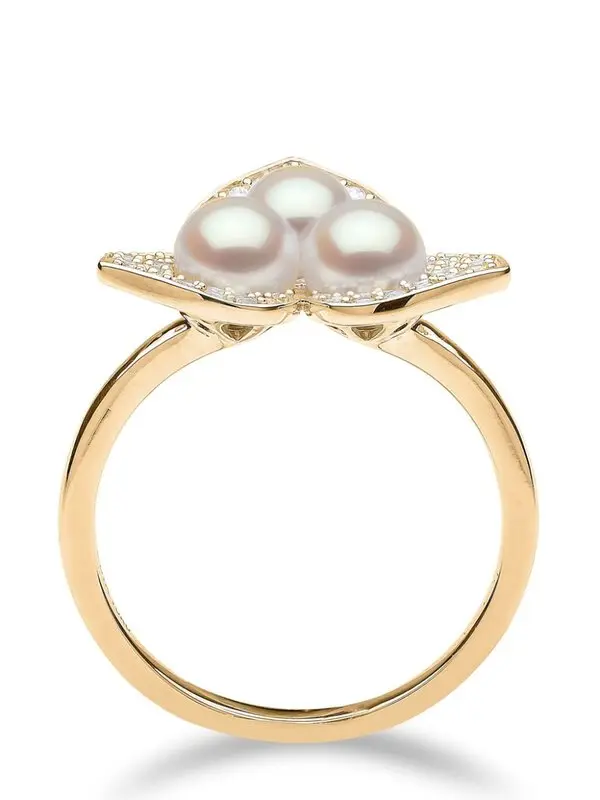 Yoko London 18kt Yellow Pearl And Diamond Petal Ring