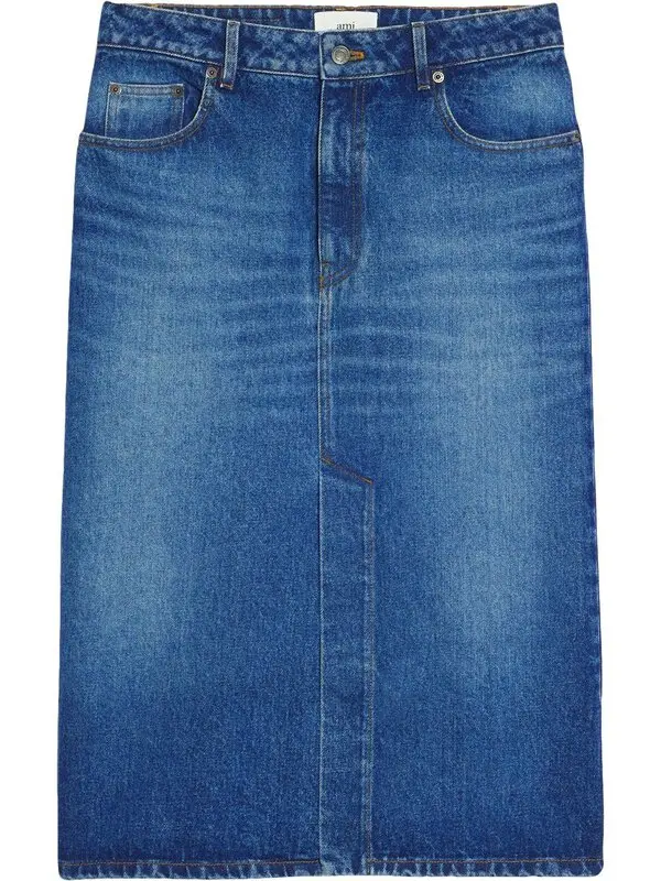 Ami Mid-length Faded Denim Skirt