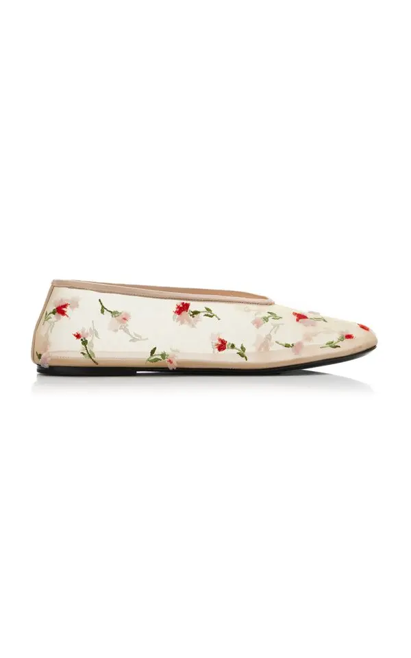 Khaite Marcy Floral-embroidered Mesh Flats
