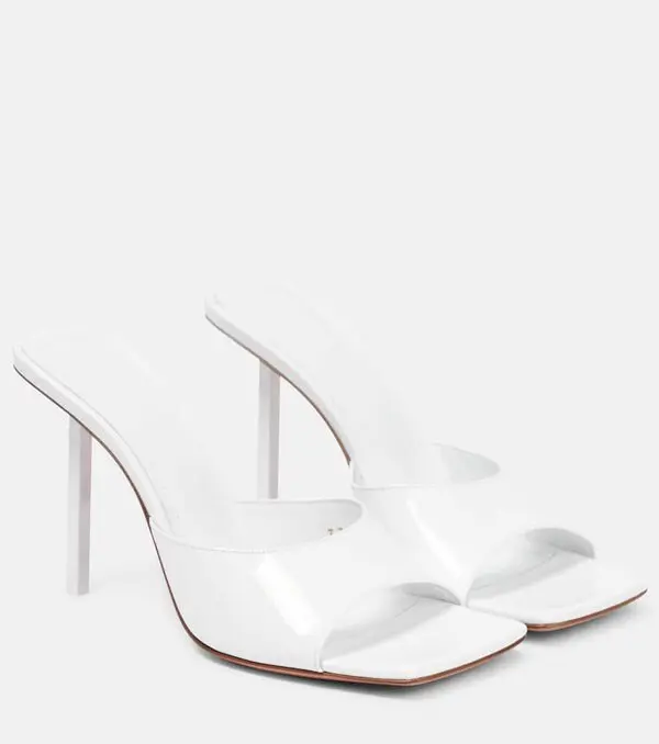 Amina Muaddi Laura Patent Leather Mules - White