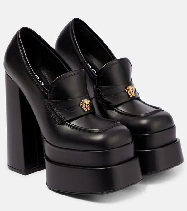Versace Aevitas Leather Platform Loafer Pumps - Black