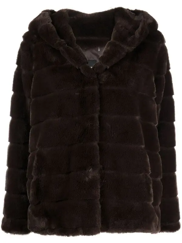 Apparis Hooded Faux Fur Coat - Brown