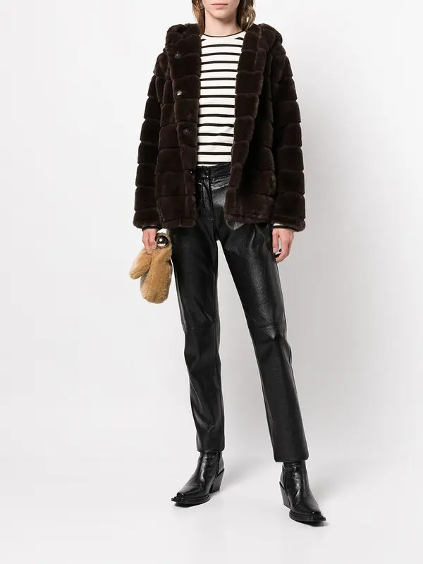 Apparis Hooded Faux Fur Coat - Brown