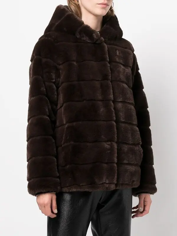 Apparis Hooded Faux Fur Coat - Brown