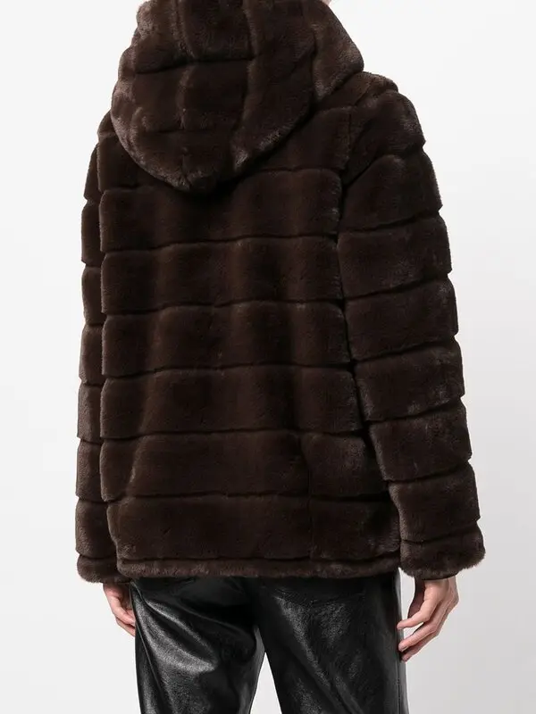 Apparis Hooded Faux Fur Coat - Brown