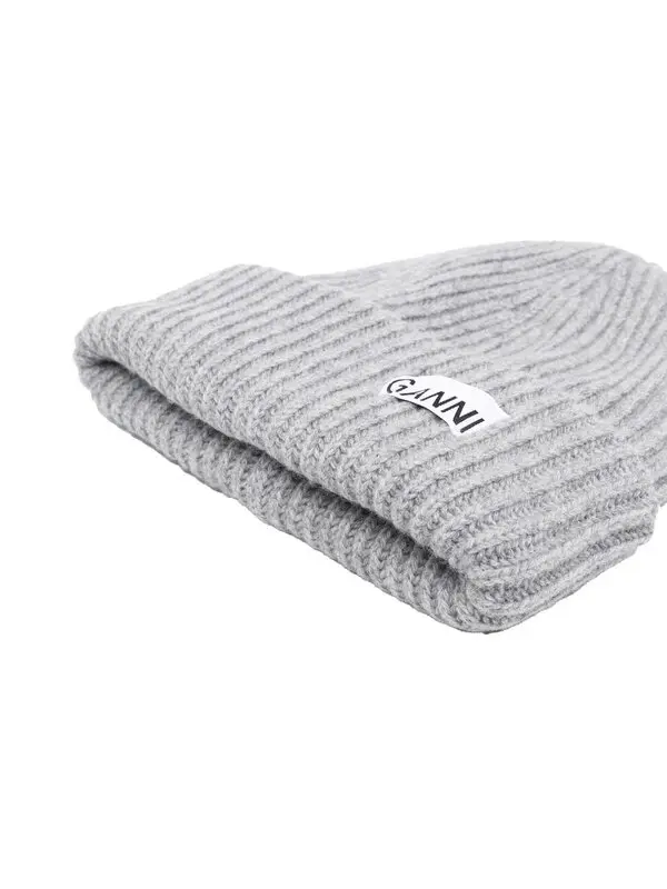 GANNI Logo-patch Rib-knit Beanie