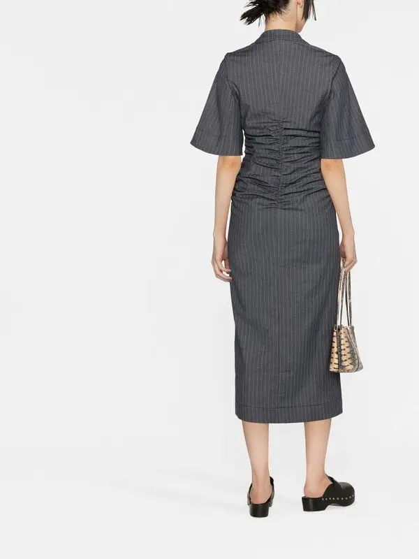 ganni pinstripe ruched dress Ganni Pinstriped Ruched Dress In Grey - 46% Off