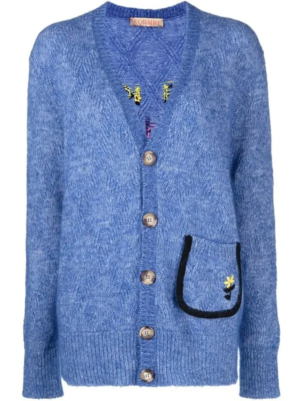 CORMIO Slogan Intarsia Cardigan - Blue
