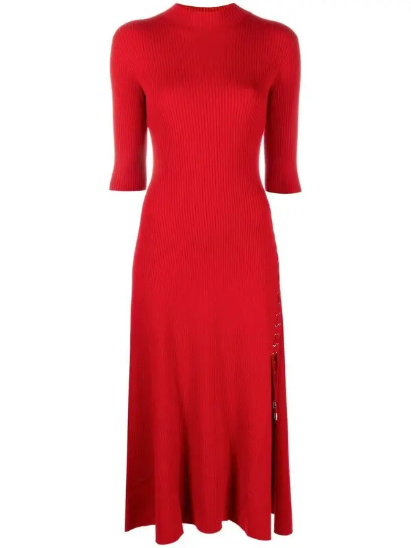 Maje Lace-up Detail Ribbed-knit Dress
