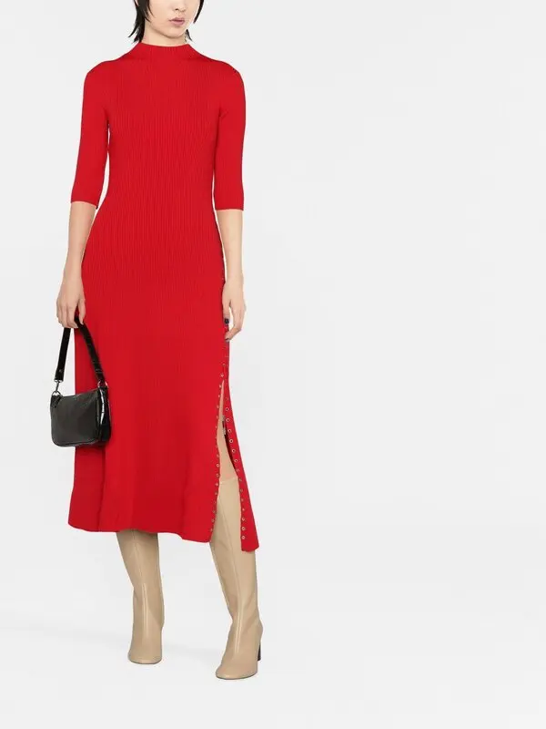 Maje Lace-up Detail Ribbed-knit Dress