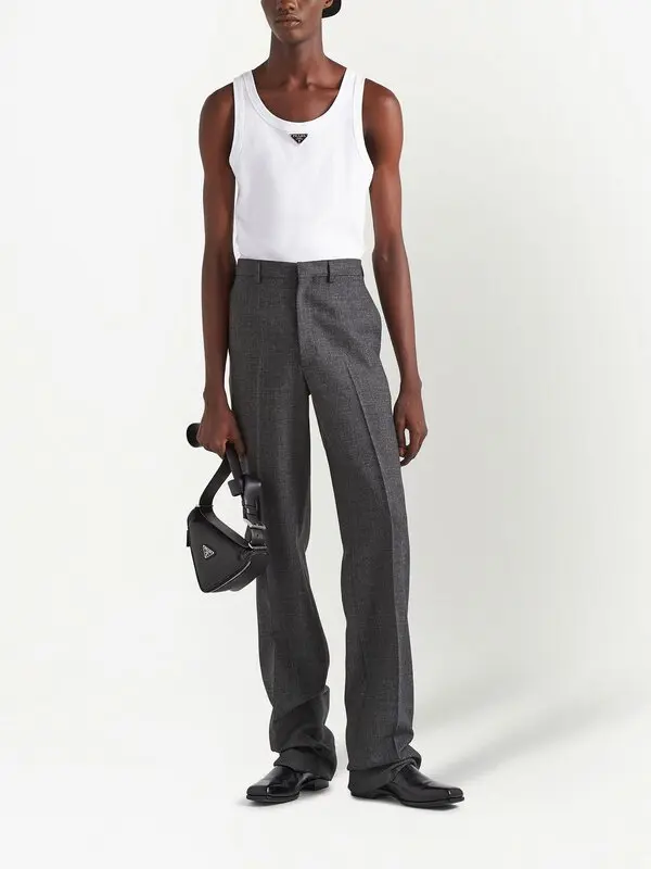 Prada Triangle-Logo Cotton Tank Top In White | Editorialist