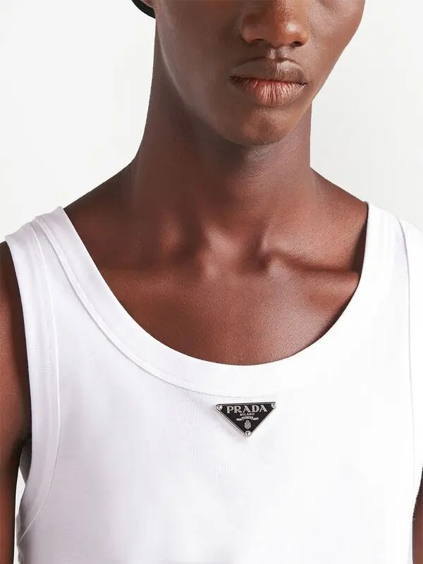 422【美品・XL】プラダ 三角プレートタンクトップ ホワイト Prada Triangle-Logo Cotton Tank Top In White | Editorialist