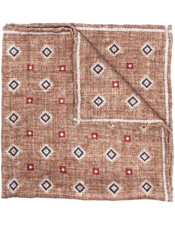 Brunello Cucinelli Geometric-print Pocket-square - Brown