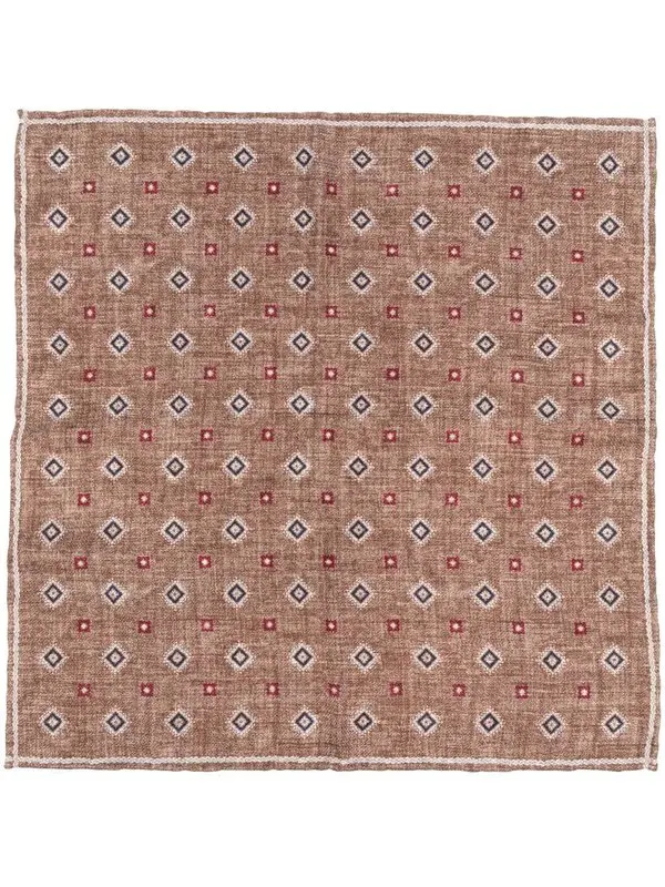 Brunello Cucinelli Geometric-print Pocket-square - Brown