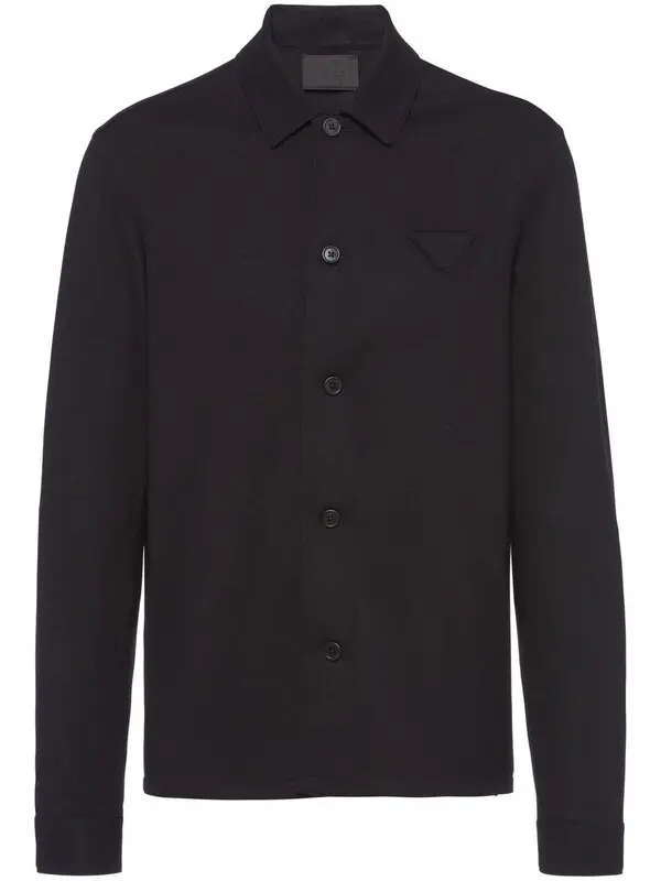 Prada Triangle-logo Wool-blend Shirt - Black