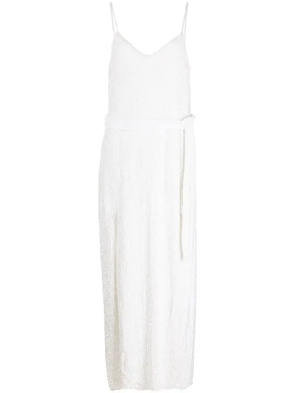 Retrofete Rebecca Sequinned Belted Gown - White
